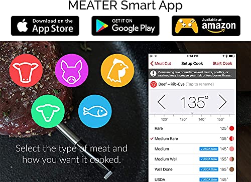 New MEATER+165ft Long Range Smart Wireless Meat Thermometer for the Oven Grill Kitchen BBQ Smoker Rotisserie with Bluetooth and WiFi Digital Connectivity (Meater+ One Scraper)