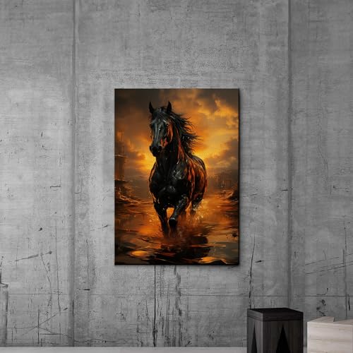 Majestic Black Stallion Galloping In The Clouds, Black Horse On Salt Flats, Canvas Print, Black Horse Print, Black Horse Wall Art, Wall Art, Wall Decor