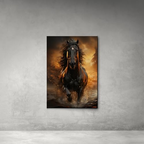 Majestic Black Stallion Galloping In The Clouds, Black Horse On Salt Flats, Canvas Print, Black Horse Print, Black Horse Wall Art, Wall Art, Art Print
