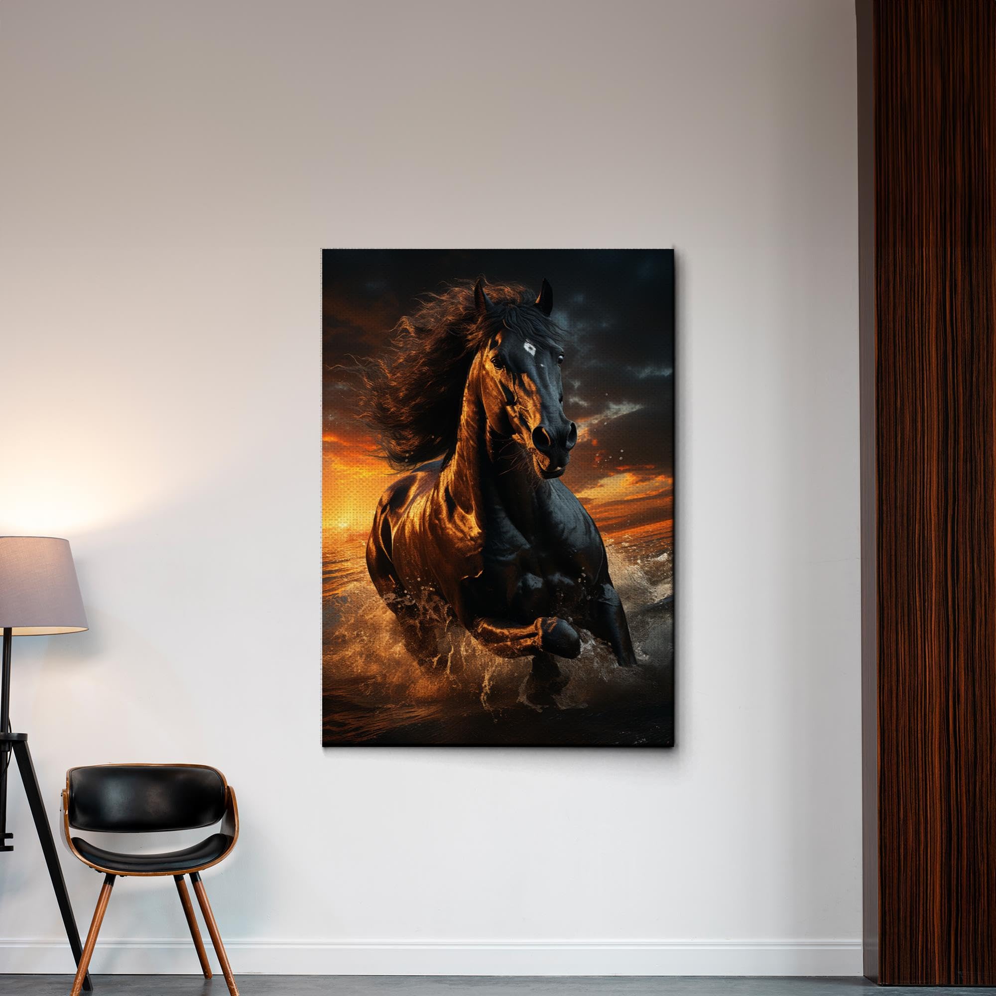 Majestic Black Stallion Galloping In The Clouds, Black Horse On Salt Flats, Canvas Print, Black Horse Print, Black Horse Wall Art, Canvas, Art Decor
