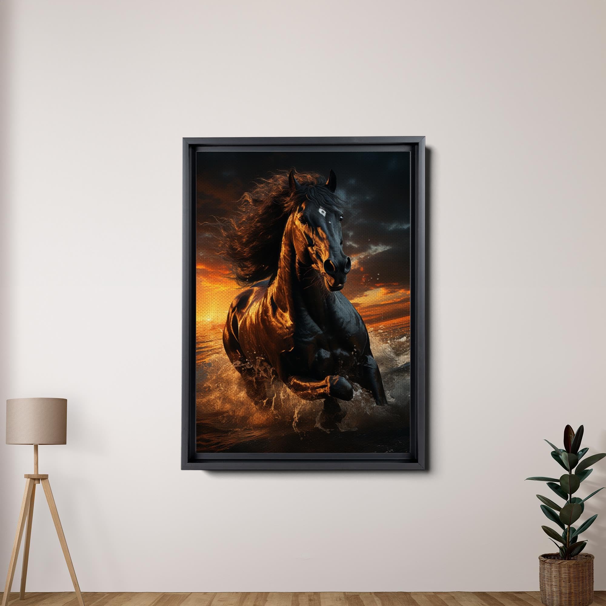 Majestic Black Stallion Galloping In The Clouds, Black Horse On Salt Flats, Canvas Print, Black Horse Print, Black Horse Wall Art, Canvas, Art Decor