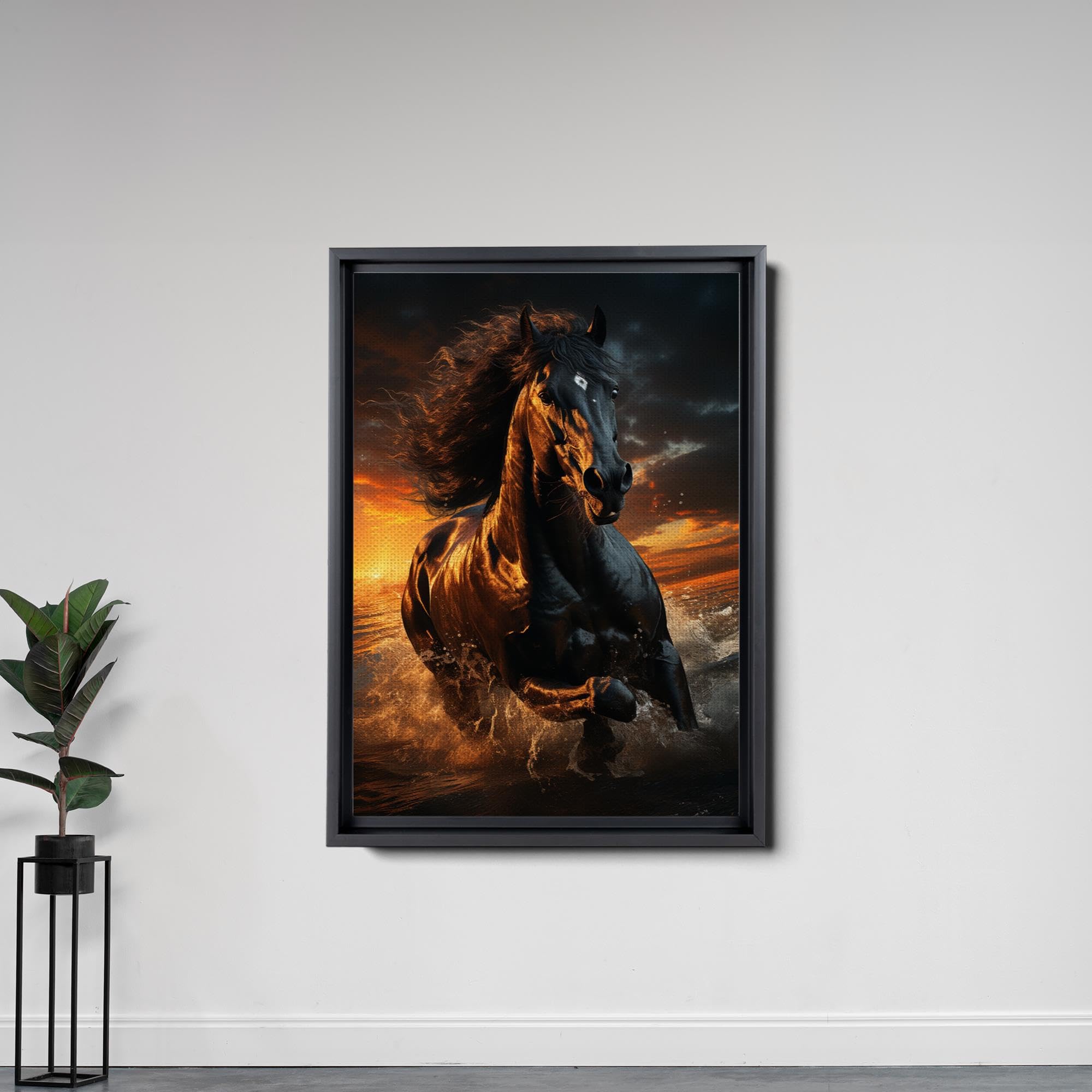 Majestic Black Stallion Galloping In The Clouds, Black Horse On Salt Flats, Canvas Print, Black Horse Print, Black Horse Wall Art, Canvas, Art Decor