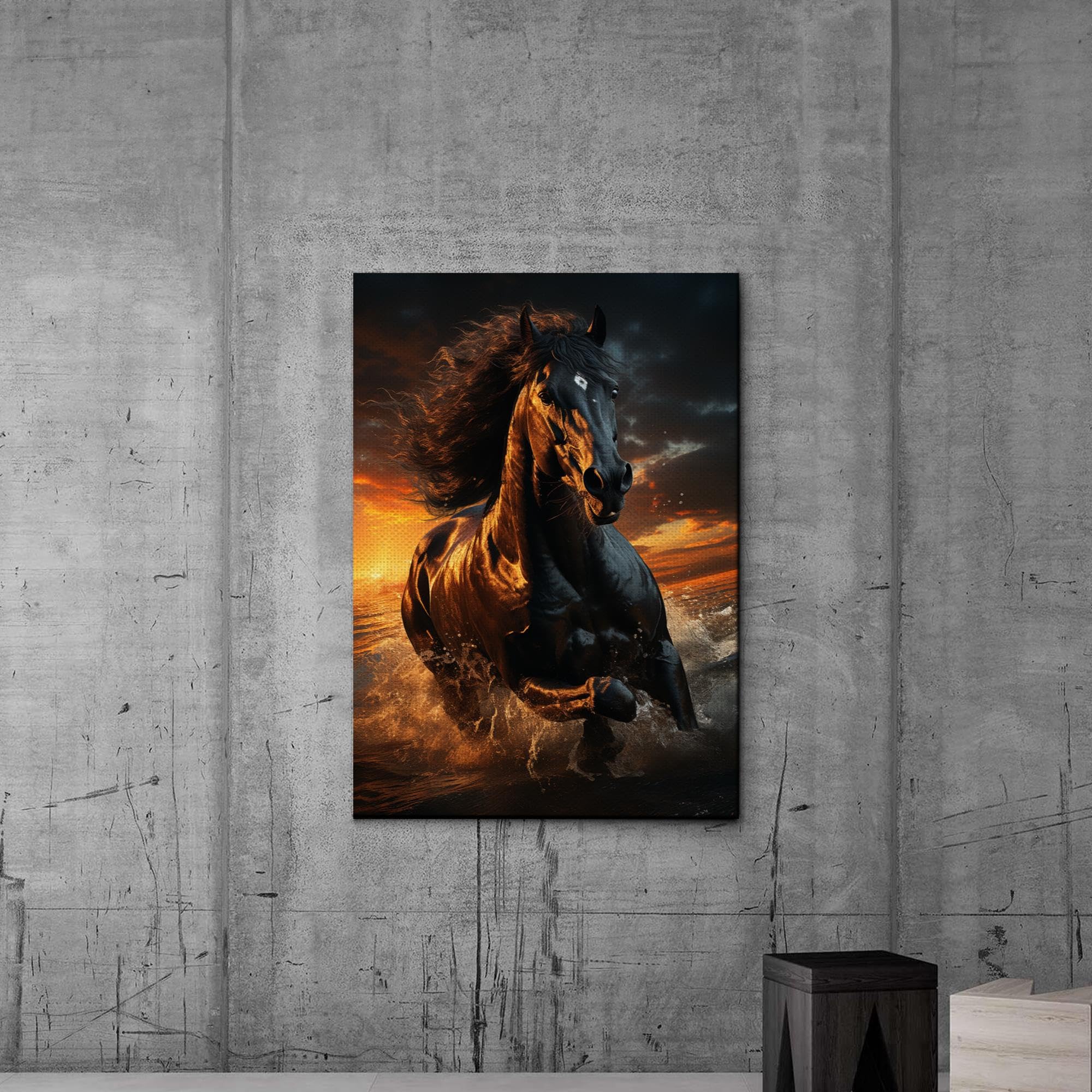 Majestic Black Stallion Galloping In The Clouds, Black Horse On Salt Flats, Canvas Print, Black Horse Print, Black Horse Wall Art, Canvas, Art Decor