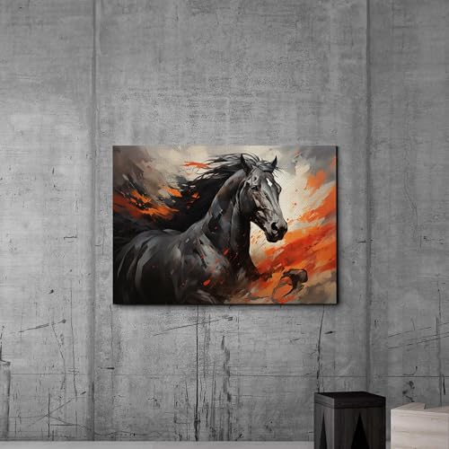 Majestic Black Stallion Galloping In The Clouds, Black Horse On Salt Flats, Canvas Print, Black Horse Print, Black Horse Wall Art