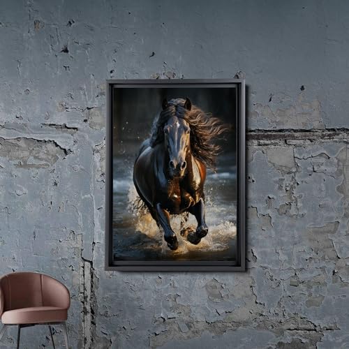 Majestic Black Stallion Galloping In The Clouds, Black Horse On Salt Flats, Canvas Print, Black Horse Print, Black Horse Wall Art, Decor Canvas, Home Decor