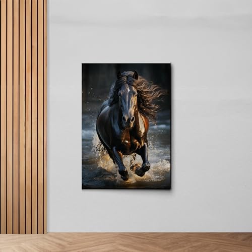 Majestic Black Stallion Galloping In The Clouds, Black Horse On Salt Flats, Canvas Print, Black Horse Print, Black Horse Wall Art, Decor Canvas, Home Decor
