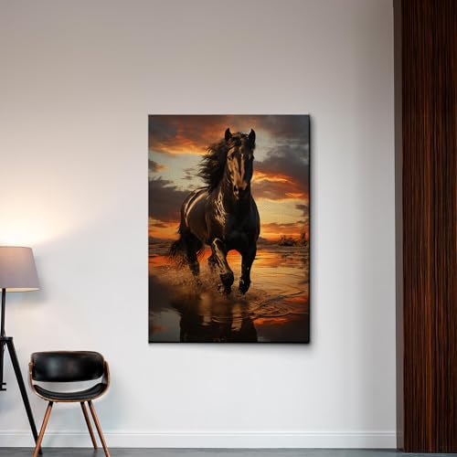 Majestic Black Stallion Galloping In The Clouds, Black Horse On Salt Flats, Canvas Print, Black Horse Print, Black Horse Wall Art, Canvas, Home Decor