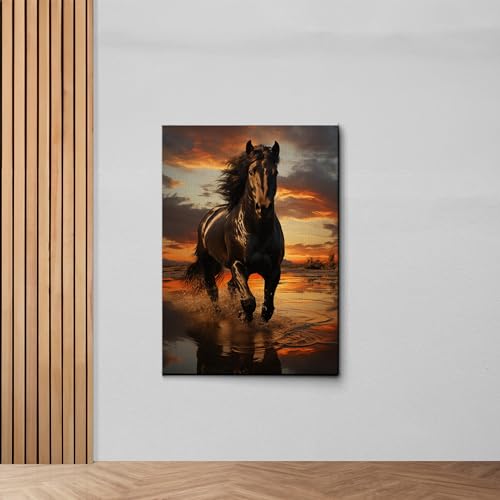 Majestic Black Stallion Galloping In The Clouds, Black Horse On Salt Flats, Canvas Print, Black Horse Print, Black Horse Wall Art, Canvas, Home Decor