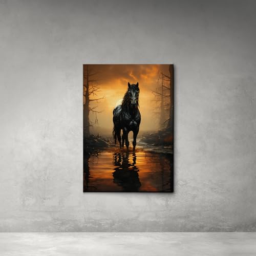 Majestic Black Stallion Galloping In The Clouds, Black Horse On Salt Flats, Canvas Print, Black Horse Print, Black Horse Wall Art, Wall Art, Home Decor