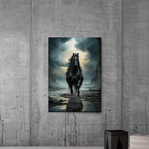 Majestic Black Stallion Galloping In The Clouds, Black Horse On Salt Flats, Canvas Print, Black Horse Print, Black Horse Wall Art, Canvas Prints, Art Decor