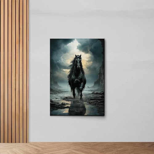 Majestic Black Stallion Galloping In The Clouds, Black Horse On Salt Flats, Canvas Print, Black Horse Print, Black Horse Wall Art, Canvas Prints, Art Decor