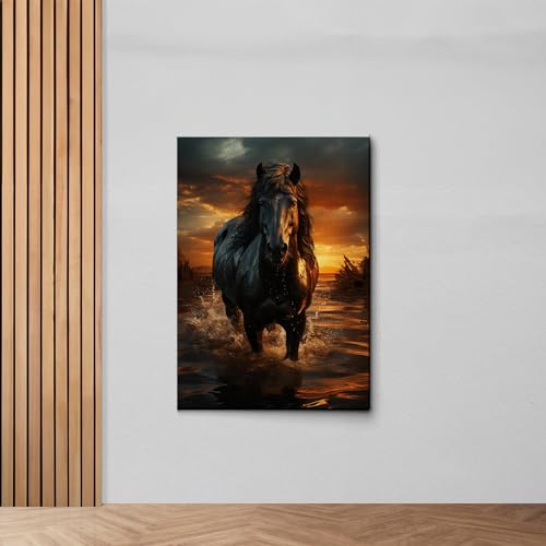 Majestic Black Stallion Galloping In The Clouds, Black Horse On Salt Flats, Canvas Print, Black Horse Print, Black Horse Wall Art, Canvas, Wall Decor