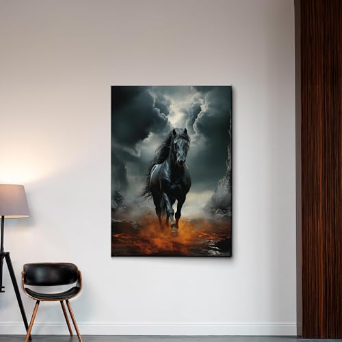 Majestic Black Stallion Galloping In The Clouds, Black Horse On Salt Flats, Canvas Print, Black Horse Print, Black Horse Wall Art, Canvas Prints, Wall Decor