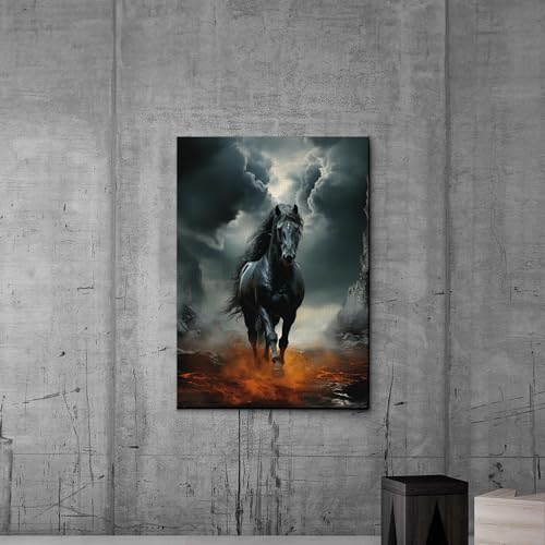 Majestic Black Stallion Galloping In The Clouds, Black Horse On Salt Flats, Canvas Print, Black Horse Print, Black Horse Wall Art, Canvas Prints, Wall Decor