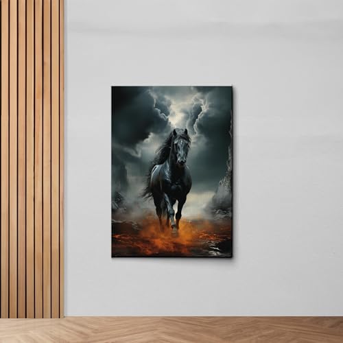 Majestic Black Stallion Galloping In The Clouds, Black Horse On Salt Flats, Canvas Print, Black Horse Print, Black Horse Wall Art, Canvas Prints, Wall Decor