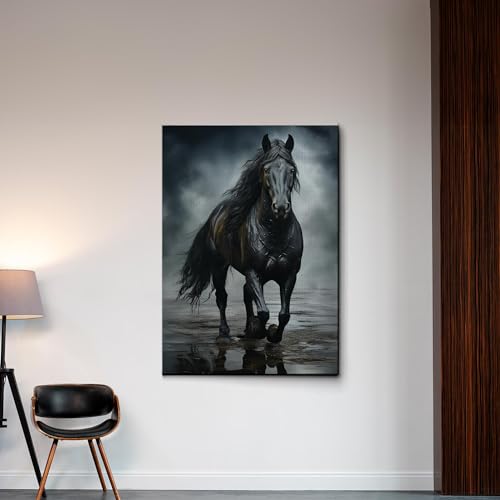 Majestic Black Stallion Galloping In The Clouds, Black Horse On Salt Flats, Canvas Print, Black Horse Print, Black Horse Wall Art, Canvas Prints, Home Decor