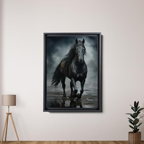 Majestic Black Stallion Galloping In The Clouds, Black Horse On Salt Flats, Canvas Print, Black Horse Print, Black Horse Wall Art, Canvas Prints, Home Decor