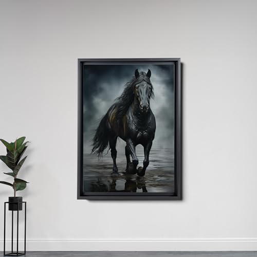 Majestic Black Stallion Galloping In The Clouds, Black Horse On Salt Flats, Canvas Print, Black Horse Print, Black Horse Wall Art, Canvas Prints, Home Decor