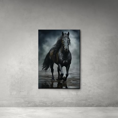 Majestic Black Stallion Galloping In The Clouds, Black Horse On Salt Flats, Canvas Print, Black Horse Print, Black Horse Wall Art, Canvas Prints, Home Decor