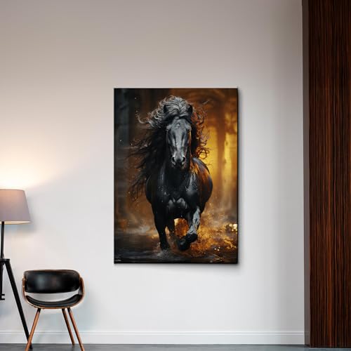 Majestic Black Stallion Galloping In The Clouds, Black Horse On Salt Flats, Canvas Print, Black Horse Print, Black Horse Wall Art, Decor Canvas, Art Decor