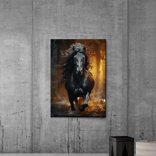 Majestic Black Stallion Galloping In The Clouds, Black Horse On Salt Flats, Canvas Print, Black Horse Print, Black Horse Wall Art, Decor Canvas, Art Decor