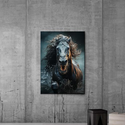 Majestic Black Stallion Galloping In The Clouds, Black Horse On Salt Flats, Canvas Print, Black Horse Print, Black Horse Wall Art, Decor Canvas, Wall Decor