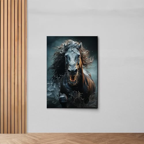 Majestic Black Stallion Galloping In The Clouds, Black Horse On Salt Flats, Canvas Print, Black Horse Print, Black Horse Wall Art, Decor Canvas, Wall Decor