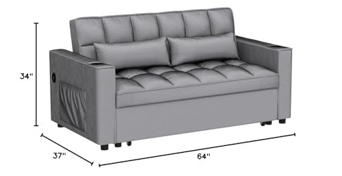 ERYE 3-in-1 Futon Daybed with Pull Out Sleeper Couch Bed, Loveseat Sofa W/Reclining Backrest Convertible Sleep Sofabed for Home RV Apartment Office Living Room