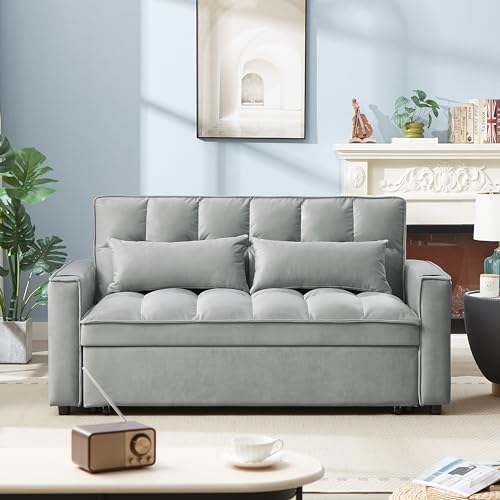 ERYE 3-in-1 Futon Daybed with Pull Out Sleeper Couch Bed, Loveseat Sofa W/Reclining Backrest Convertible Sleep Sofabed for Home RV Apartment Office Living Room
