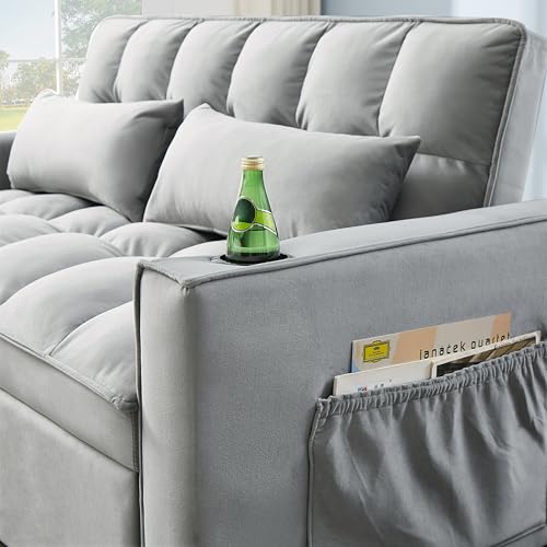 ERYE 3-in-1 Futon Daybed with Pull Out Sleeper Couch Bed, Loveseat Sofa W/Reclining Backrest Convertible Sleep Sofabed for Home RV Apartment Office Living Room