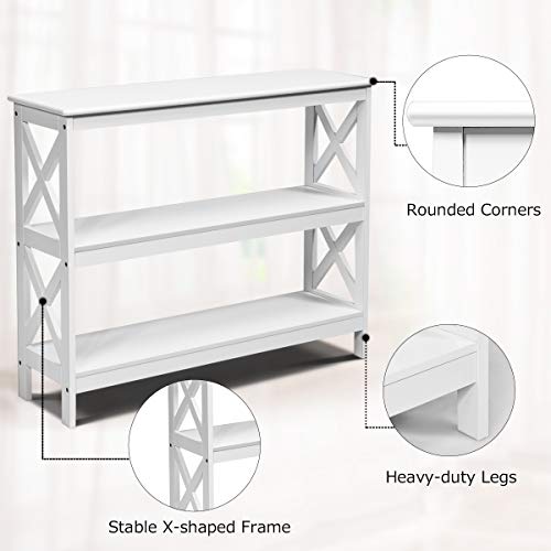 Giantex 3-Tier Narrow Console Table, Rustic Sofa Table with Storage Shelf, X-Design Bookshelf, Skinny Foyer Table, Behind Couch Table, Entryway Table for Hallway Living Room, Entry Table, White