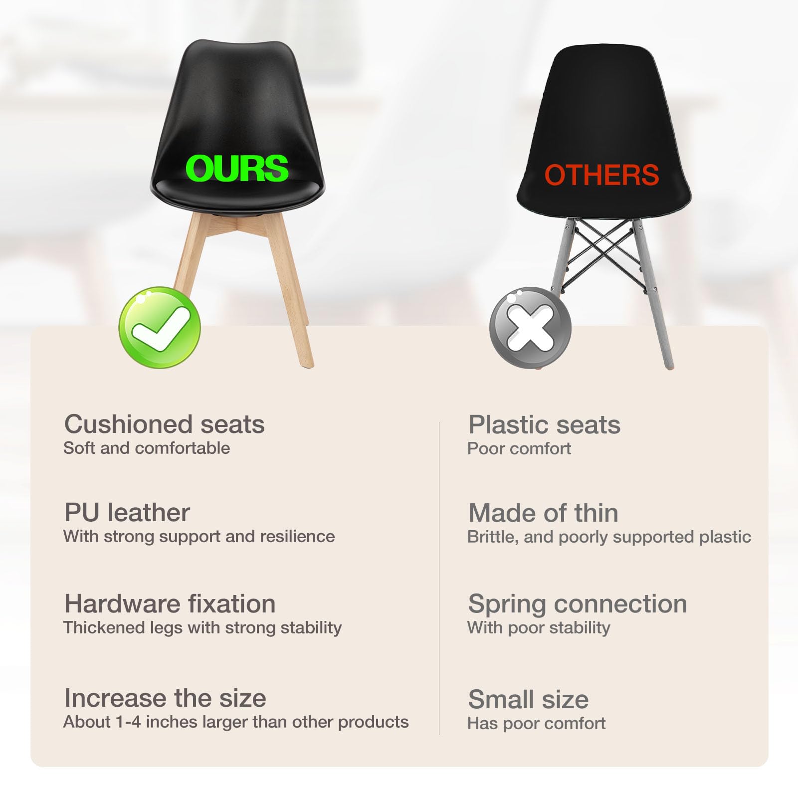 Sweetrcrispy Dining Chairs, Dining Chairs Set of 4, Dining Room Chairs, Kitchen Chairs, Mid Century Modern Chairs, PU Leather Upholstered Chairs with Wood Legs, Kitchen & Dining Room Chairs, Black