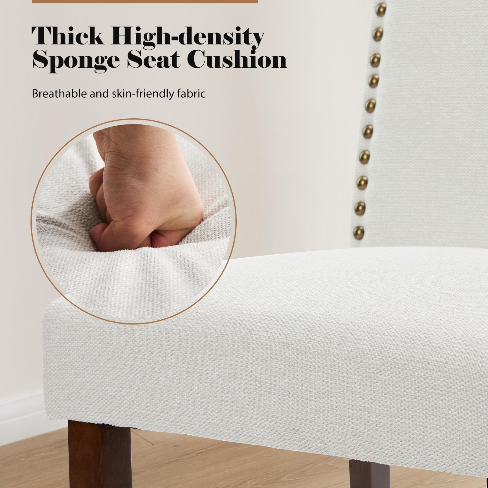 C, Kitchen Chairs, Modern Upholstered Fabric Dining Room Chair with Nailhead Back and Wood Legs, Mid-Century Accent Side Chair for Living Room, Bedroom, Kitchen