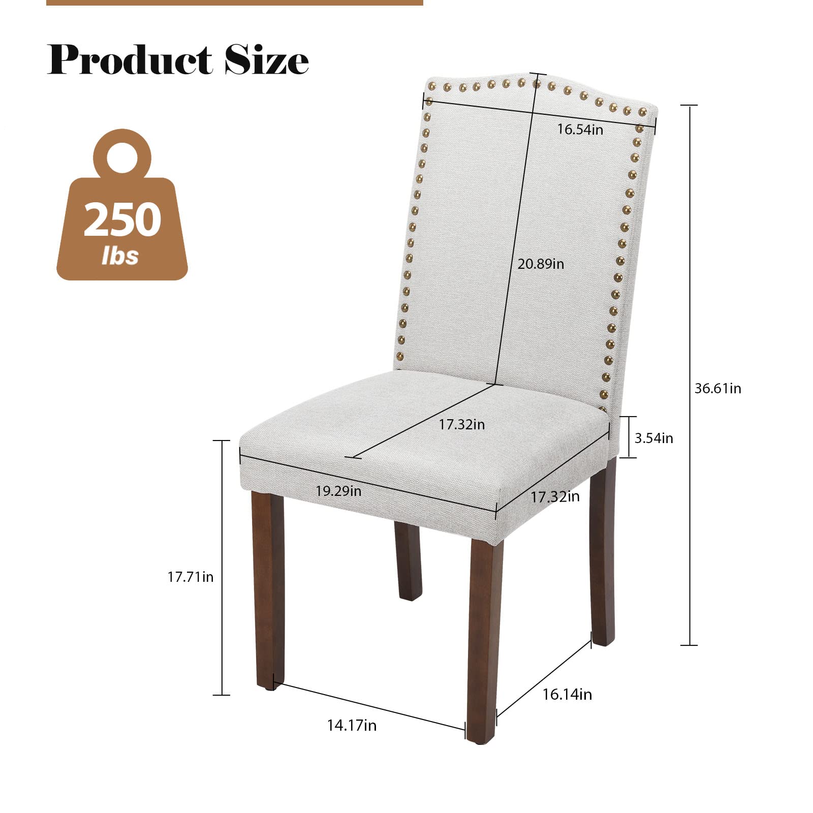 C, Kitchen Chairs, Modern Upholstered Fabric Dining Room Chair with Nailhead Back and Wood Legs, Mid-Century Accent Side Chair for Living Room, Bedroom, Kitchen