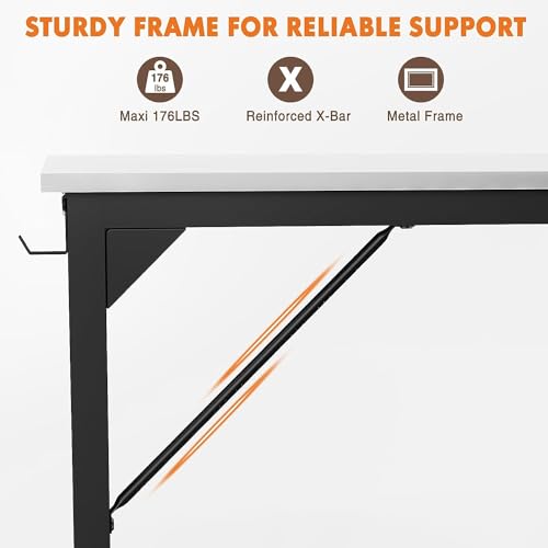 Sweetcrispy Small Computer Office Desk 32 Inch Kids Student Study Writing Work with Storage Bag & Headphone Hooks Modern Simple Home Bedroom PC Table