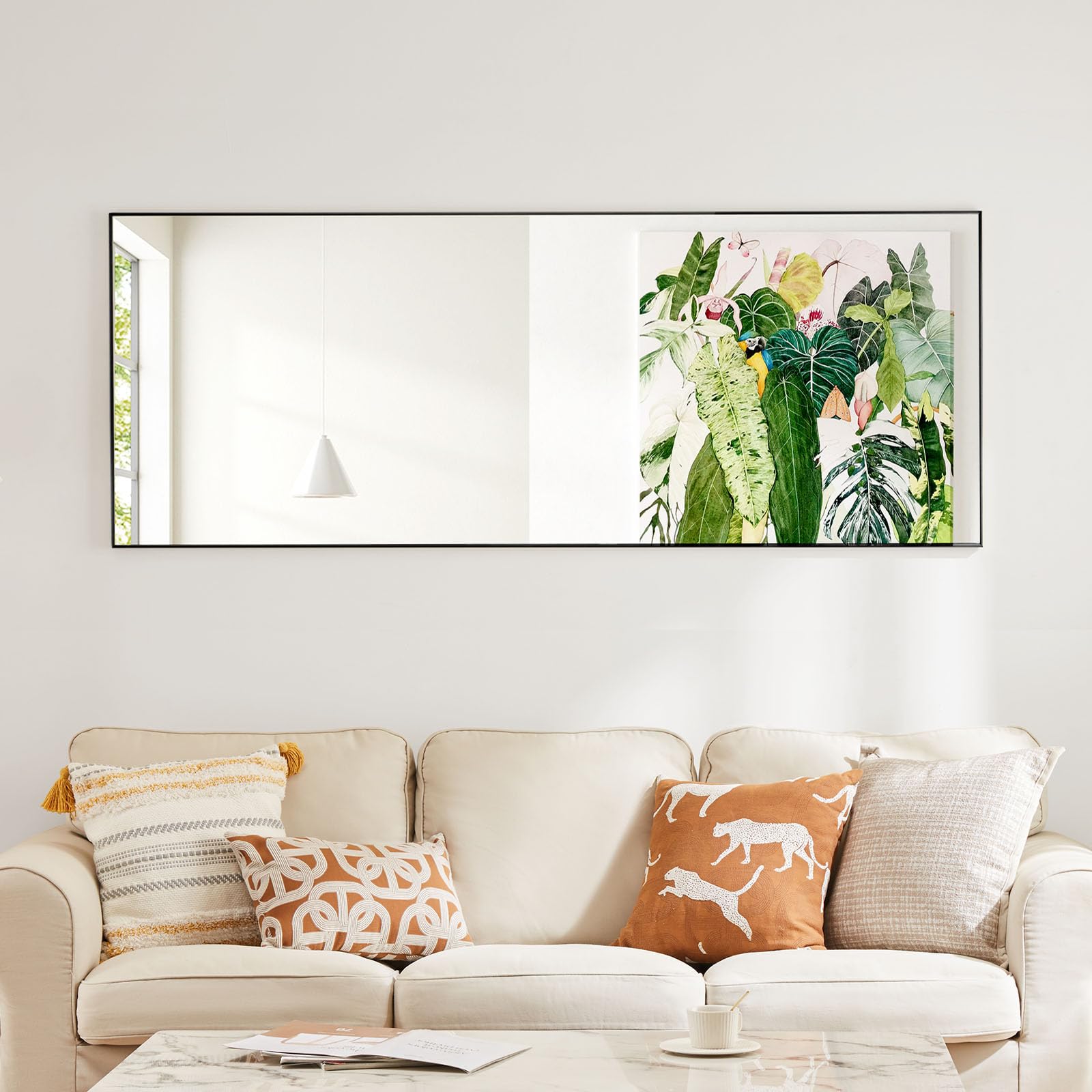 Sweetcrispy Full Length Mirror 64"x21" Full Body Floor Mirror Standing Hanging or Leaning Against Wall, Large Wall Mirror with Stand Aluminum Alloy Thin Frame for Bedroom Cloakroom, Black