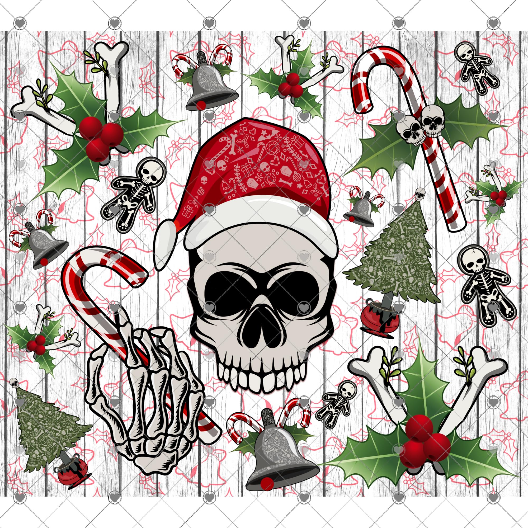 Skull Christmas Tumbler Sublimation Wrap - Ready to Press Sublimation Transfer - 20 oz Straight, Skeleton, Skulls Tumbler Wrap, Holiday