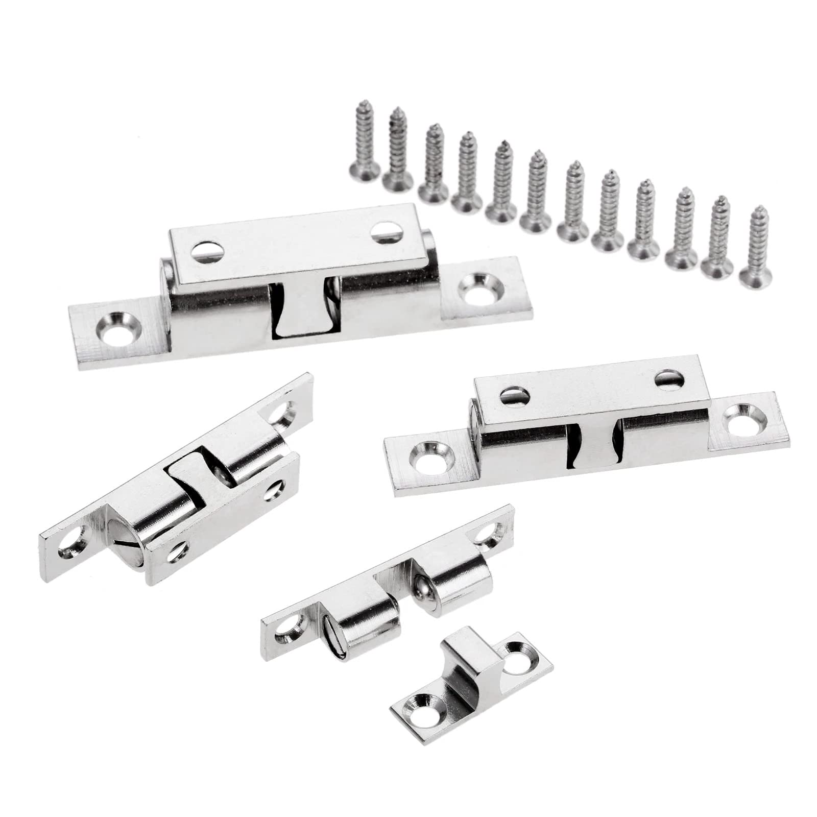 DDXPT 1Pc Silver 42/50/60/70mm Brass Touch Beads Lock Door Spring Clip Cabinet Door Catches Double Ball Catch Home Cupboard Door Latch (Size : L)