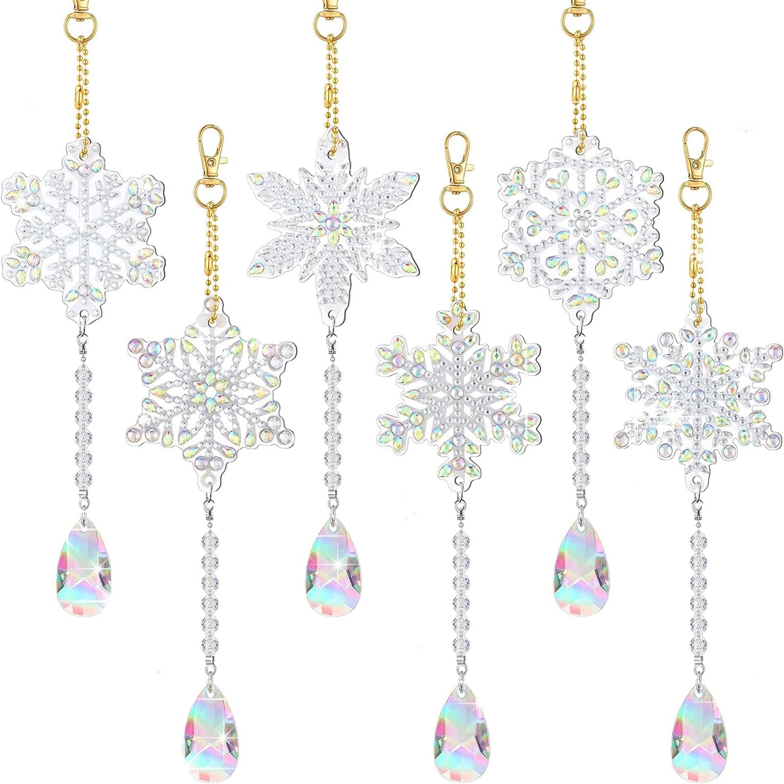 MJFUNTXY 6 Sets Christmas Snowflakes Diamond and Painting Ornaments 5D Winter Christmas Snowflakes Painting Kits Diamond Art Christmas Ornaments Winter Hanging Christmas Pendant DIY Wind Chime Decora