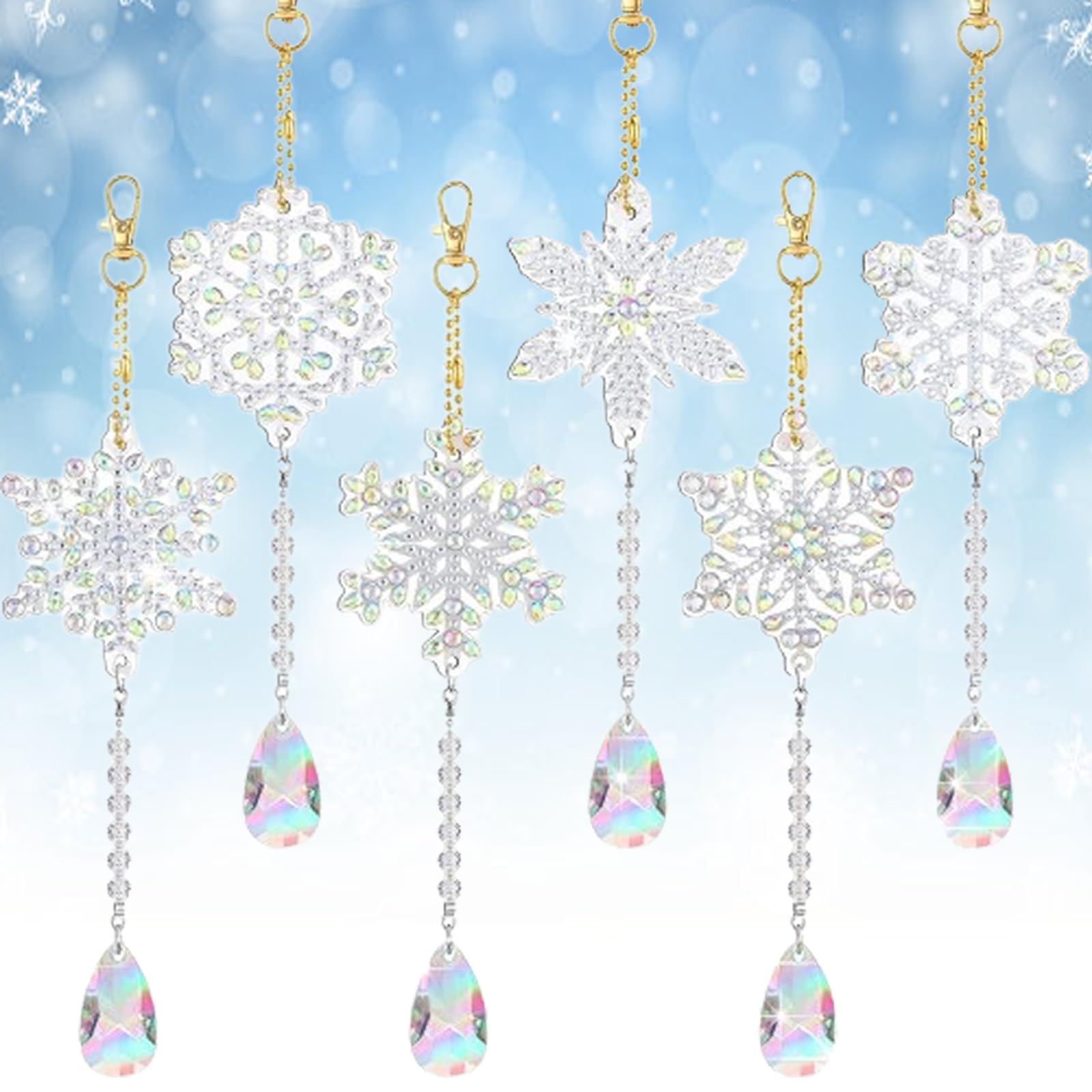 MJFUNTXY 6 Sets Christmas Snowflakes Diamond and Painting Ornaments 5D Winter Christmas Snowflakes Painting Kits Diamond Art Christmas Ornaments Winter Hanging Christmas Pendant DIY Wind Chime Decora