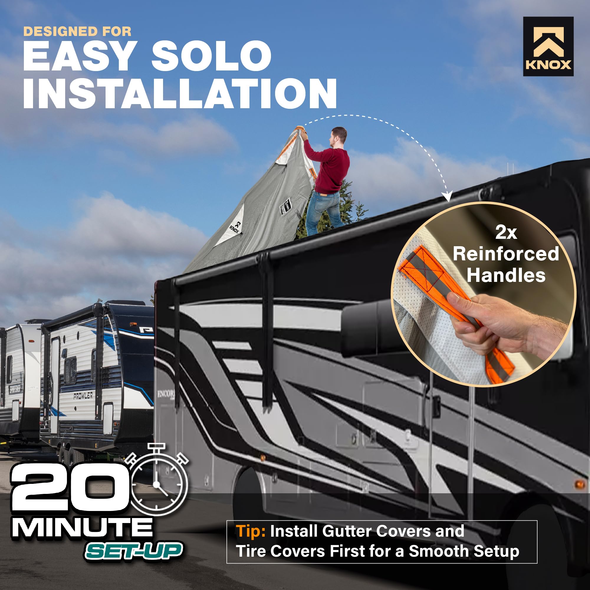 3rd Gen Motorhome RV Cover Class A, Anti-Tear 7 Layer APEX Fabric, Superior Class A Motorhome Cover, Camper RV Trailer Cover Includes Ladder Cover, Tire Covers, and Gutter Covers - Size 20-25 ft