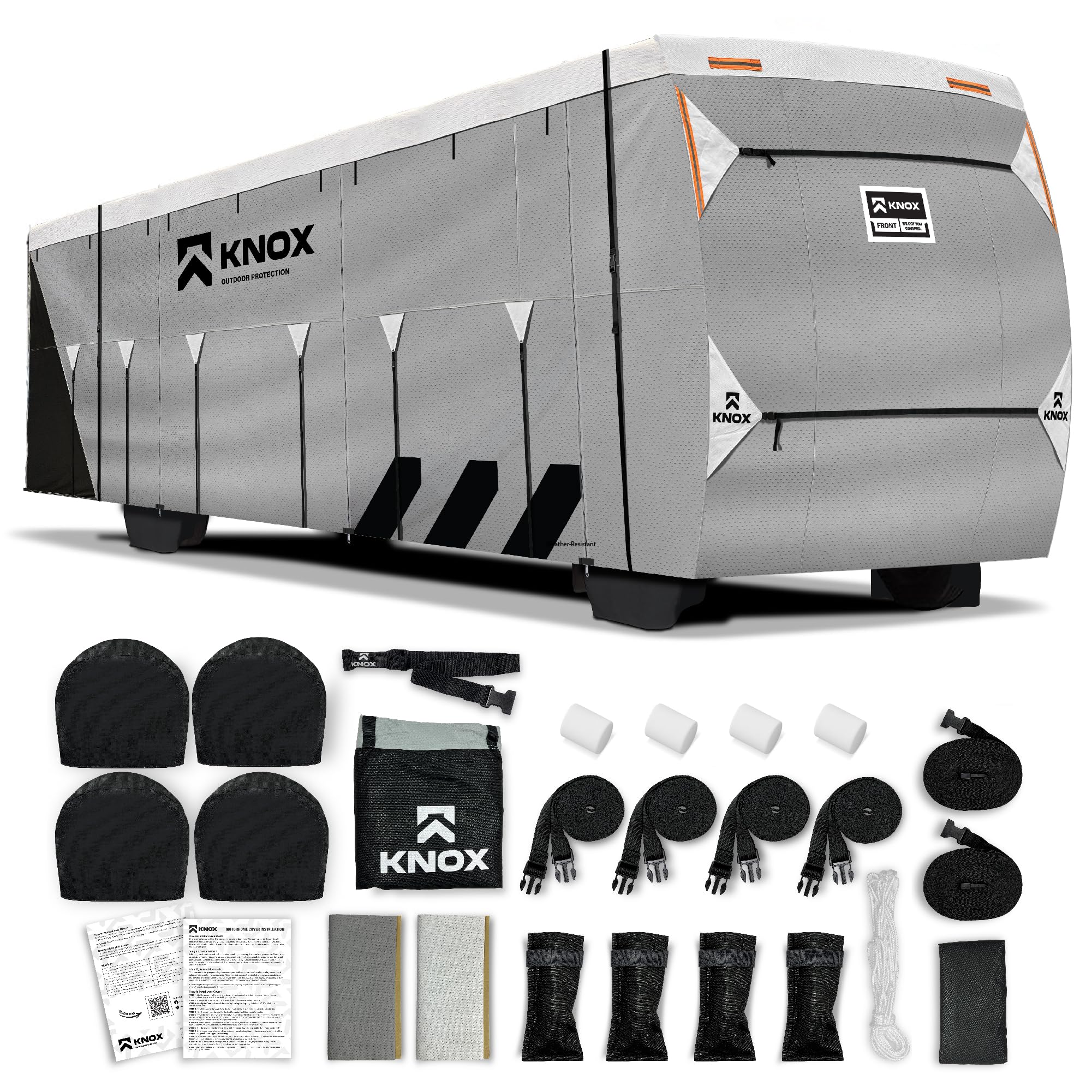 3rd Gen Motorhome RV Cover Class A, Anti-Tear 7 Layer APEX Fabric, Superior Class A Motorhome Cover, Camper RV Trailer Cover Includes Ladder Cover, Tire Covers, and Gutter Covers - Size 20-25 ft