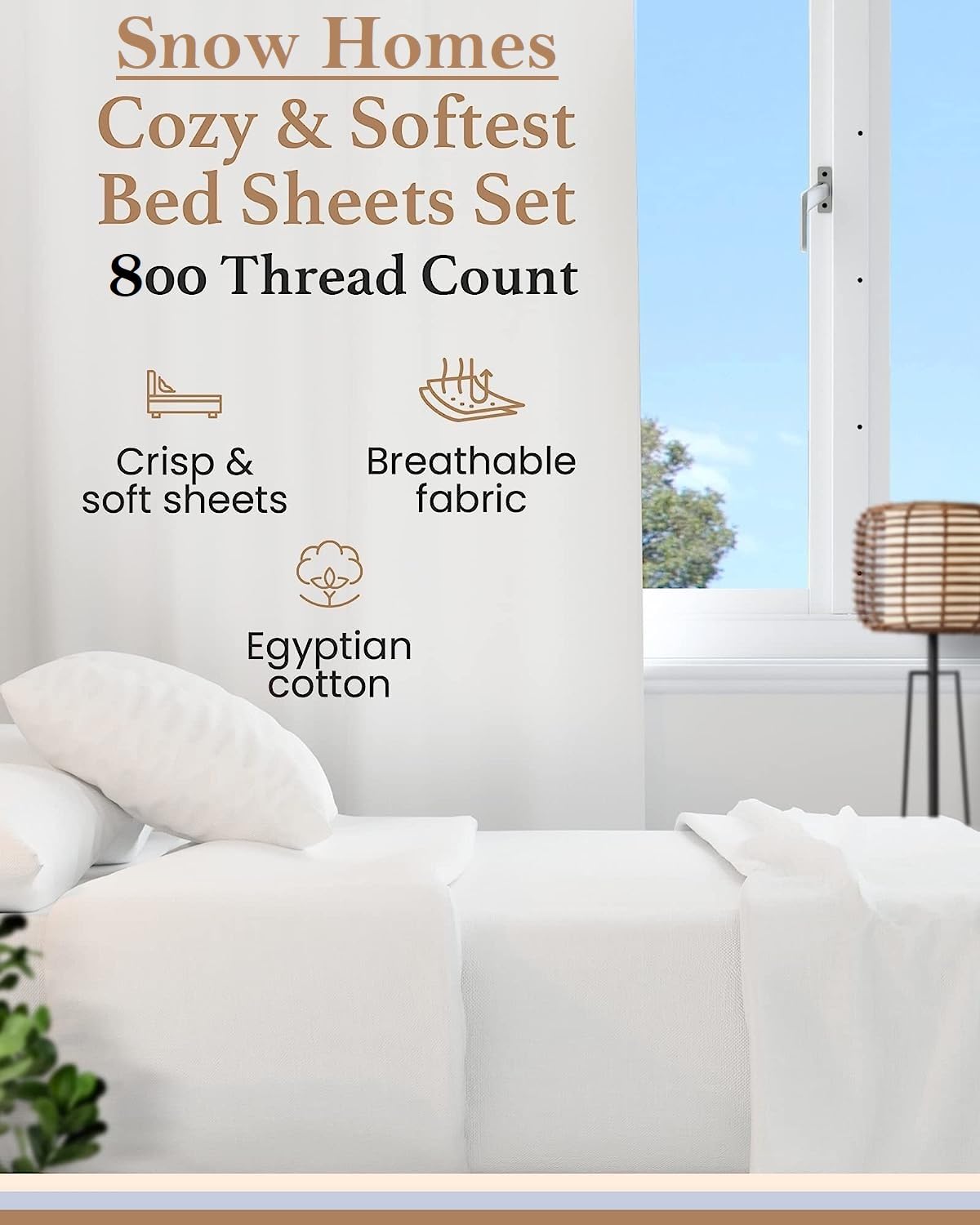 snowhomes 800 Thread Count-4Pcs Bed Sheet Set 100% Cotton Bedlinen Sheets Black Cal-King Sheets, Long-Staple Combed Cotton, Soft Sateen Weave Bedding Set, Fits Mattress Upto 18'' Deep Pockets