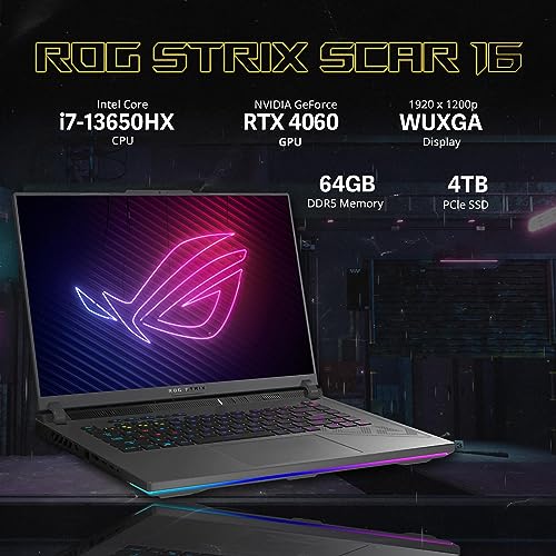 Asus ROG Strix G16 Gaming Laptop, 16'' WUXGA 165Hz Display, Intel Core i7 13650HX, 64GB DDR5, 4TB SSD, GeForce RTX 4060, RGB Backlit Keyboard, WiFi 6E, Win 11 Pro, Gray, DVD-RW USB Hub (Renewed)