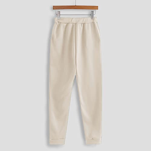 Women's 2023 Fall 2 Piece Outfits Long Sleeve Hooded Sweatshirt and Sweatpants Jogging Suits Sweat Loungewear Sets Men's Tracksuits High Waist Jogger Sweatpants Set A4-Beige, Medium