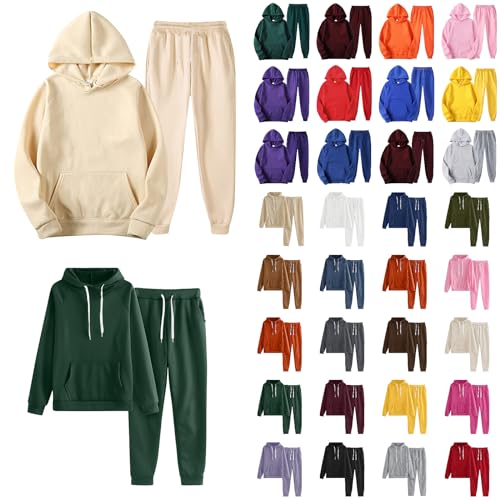 Women's 2023 Fall 2 Piece Outfits Long Sleeve Hooded Sweatshirt and Sweatpants Jogging Suits Sweat Loungewear Sets Men's Tracksuits High Waist Jogger Sweatpants Set A4-Beige, Medium
