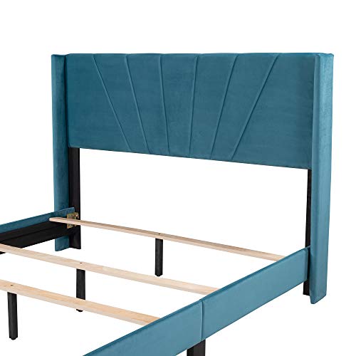Livavege Queen Bed Frame with Classic Velvet Headboard, Comfortable and Elegant Upholstered Platform Bed Frame Queen Size w/Wooden Slats Support for Kids/Teens/Adults, Heavy Duty Feet, Noise-Free