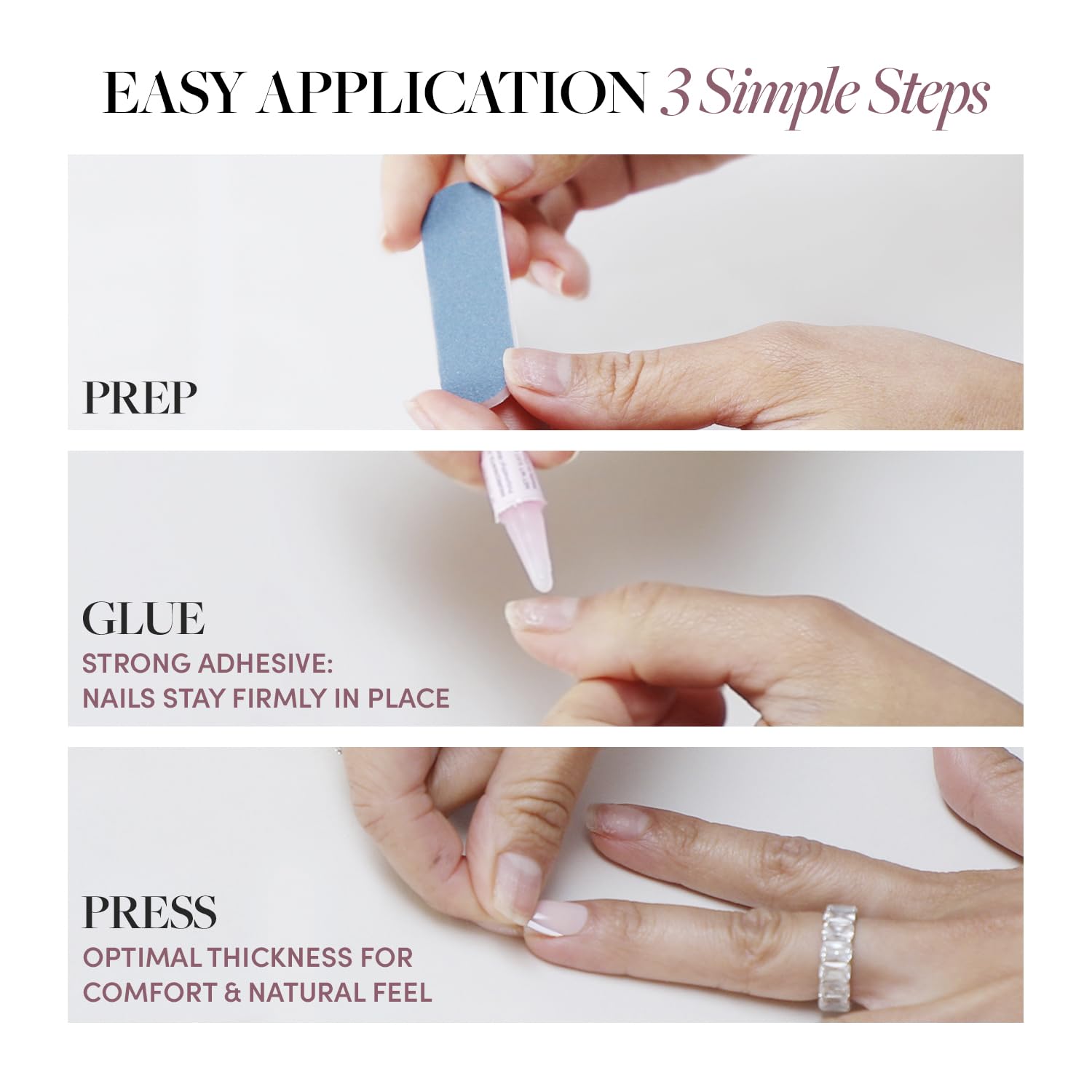 Glamnetic Press On Nails - Silver Belle | Short Round Natural Base Nails with 3D Silver Foil in a Glossy Finish | 12 Sizes - 30 Nail Kit with Glue