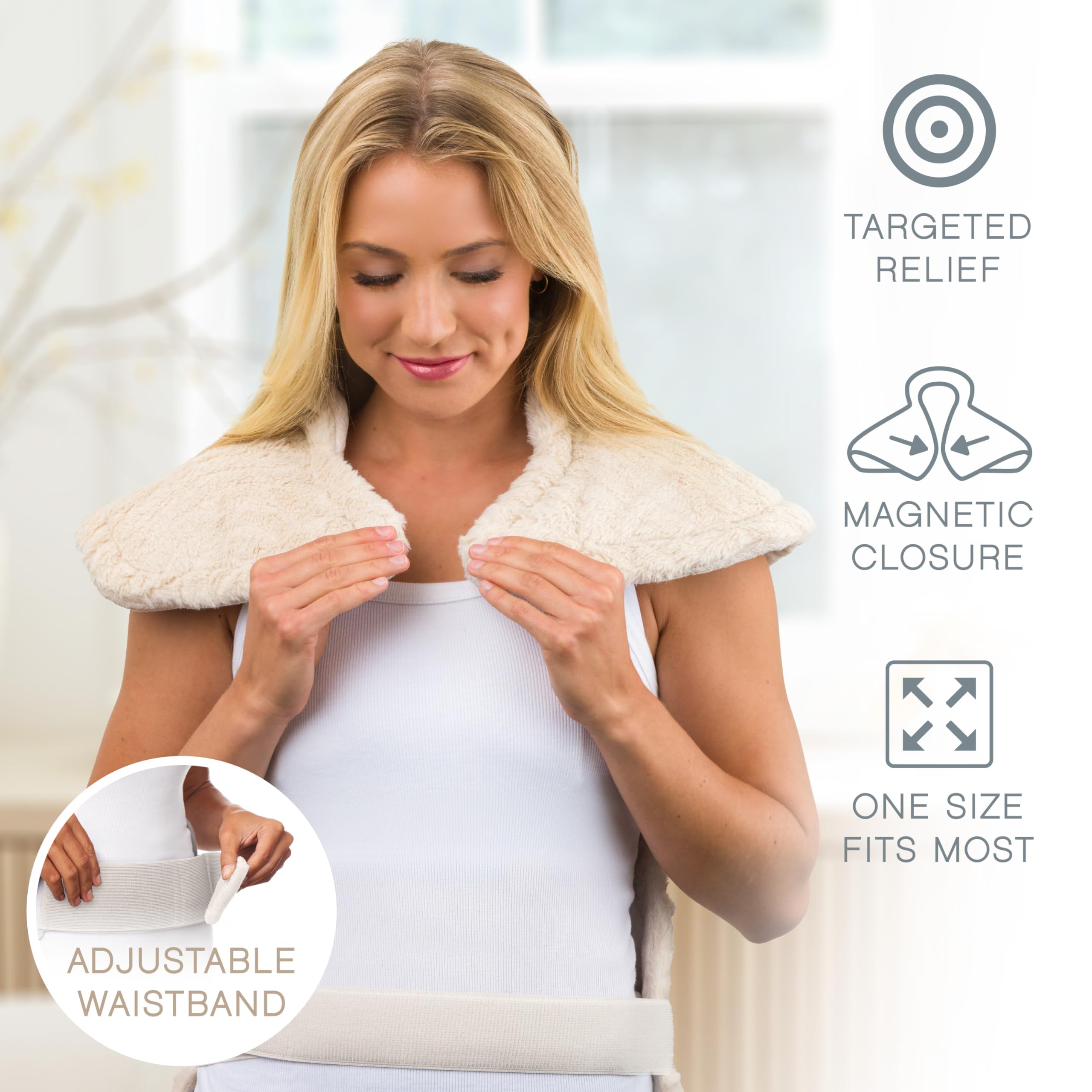 Pure Enrichment® PureRadiance™ Back & Neck Luxury Heating Pad for Pain Relief, Patented Design, Soft Faux Fur & Micromink, 6 Heat Settings, Machine Washable, Universal Fit, 31.5” x 24” (Golden Sands)