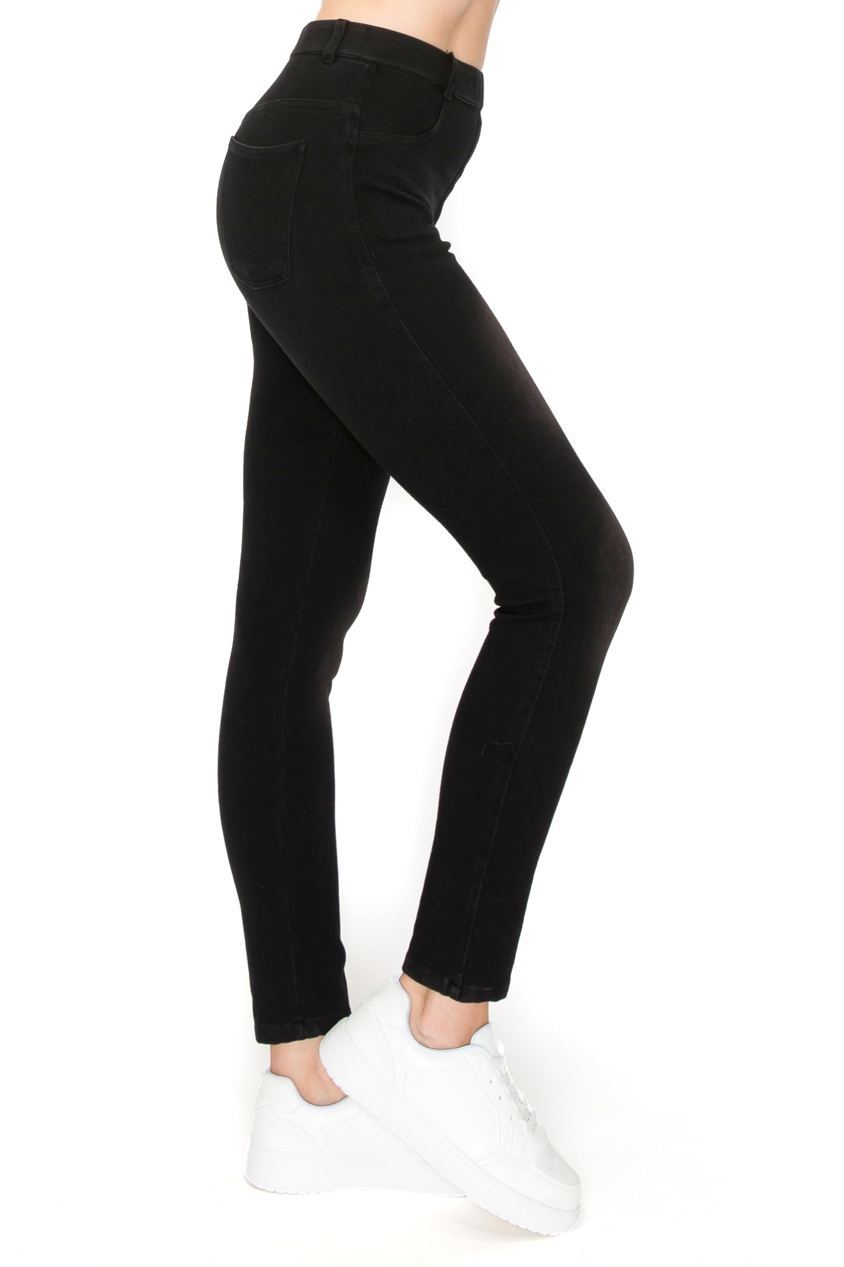 Women's Stretch Pull-on Skinny Denim Look Jean Leggings, Full Length, Faded Black, Large
